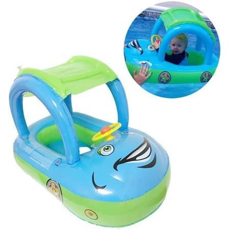 Baby Pool Float with Canopy Summer Steering Wheel Sunshade Swim Ring ...