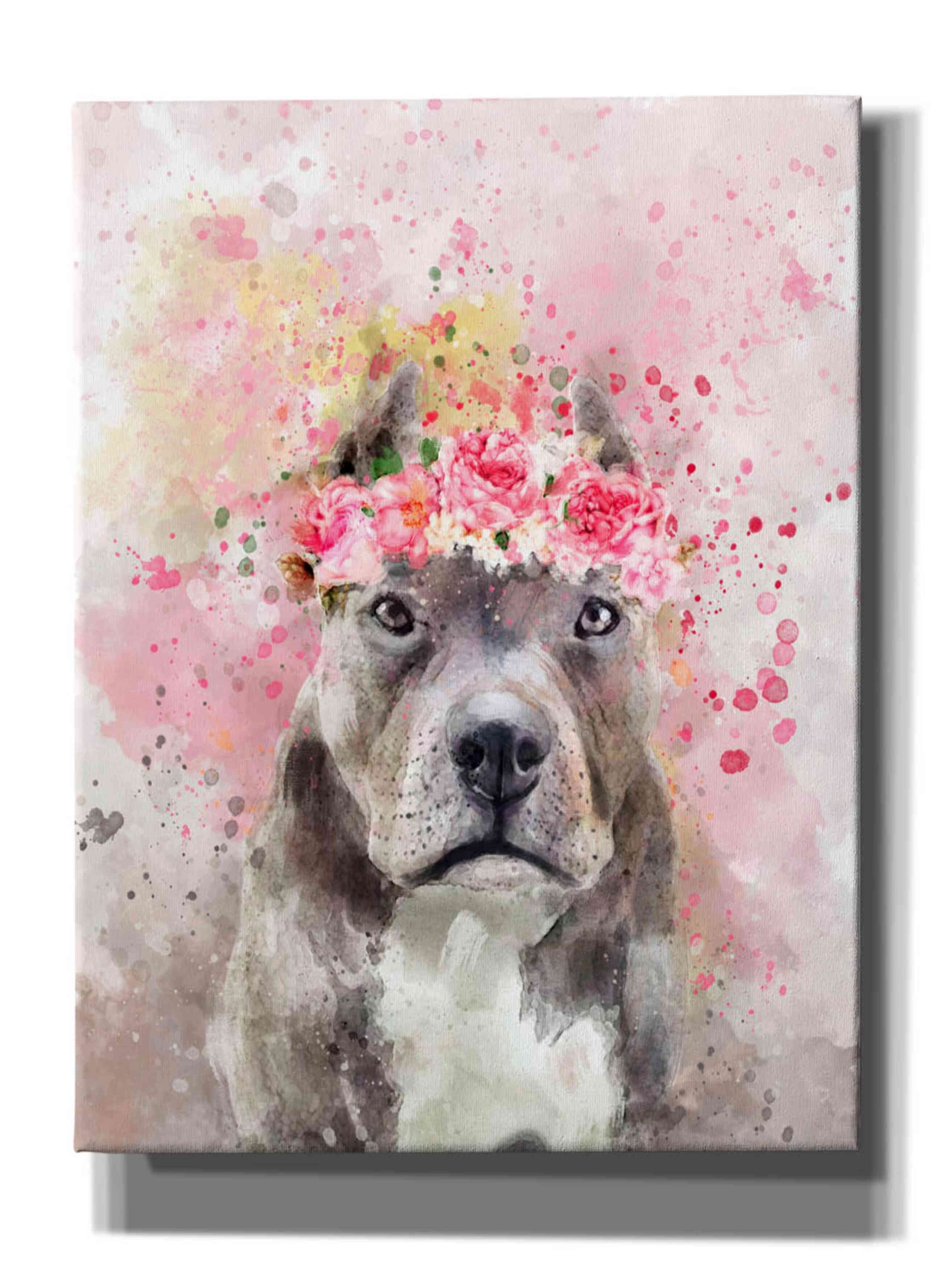 Epic Graffiti 'Flower Crown Pit Bull' by Furbaby Affiliates, Canvas ...