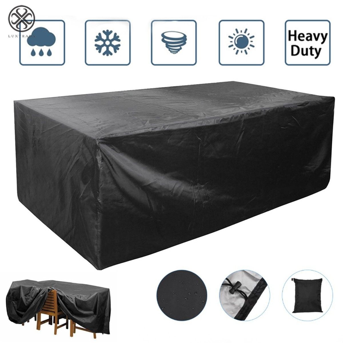 Luxtrada Rectangular Patio Table Cover Heavy Duty Waterproof Outdoor ...