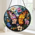 Butterfly Stained Glass Suncatcher with Colorful Wing Design, Round ...
