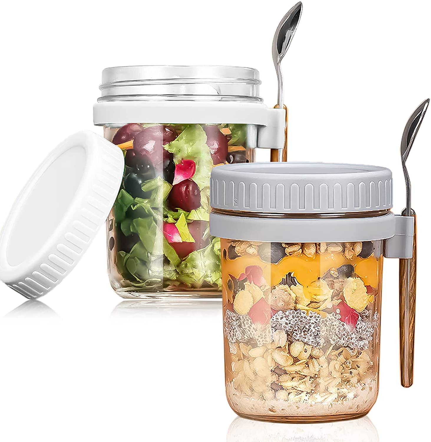 Sensch 10oz Airtight Overnight Oats Jars with Lid, Spoon, Measurement Marks, 2 Pack - Walmart.com