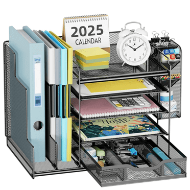 Navaris Bamboo Desk File Organizer - Paper Tray Letter Storage with 4 ...