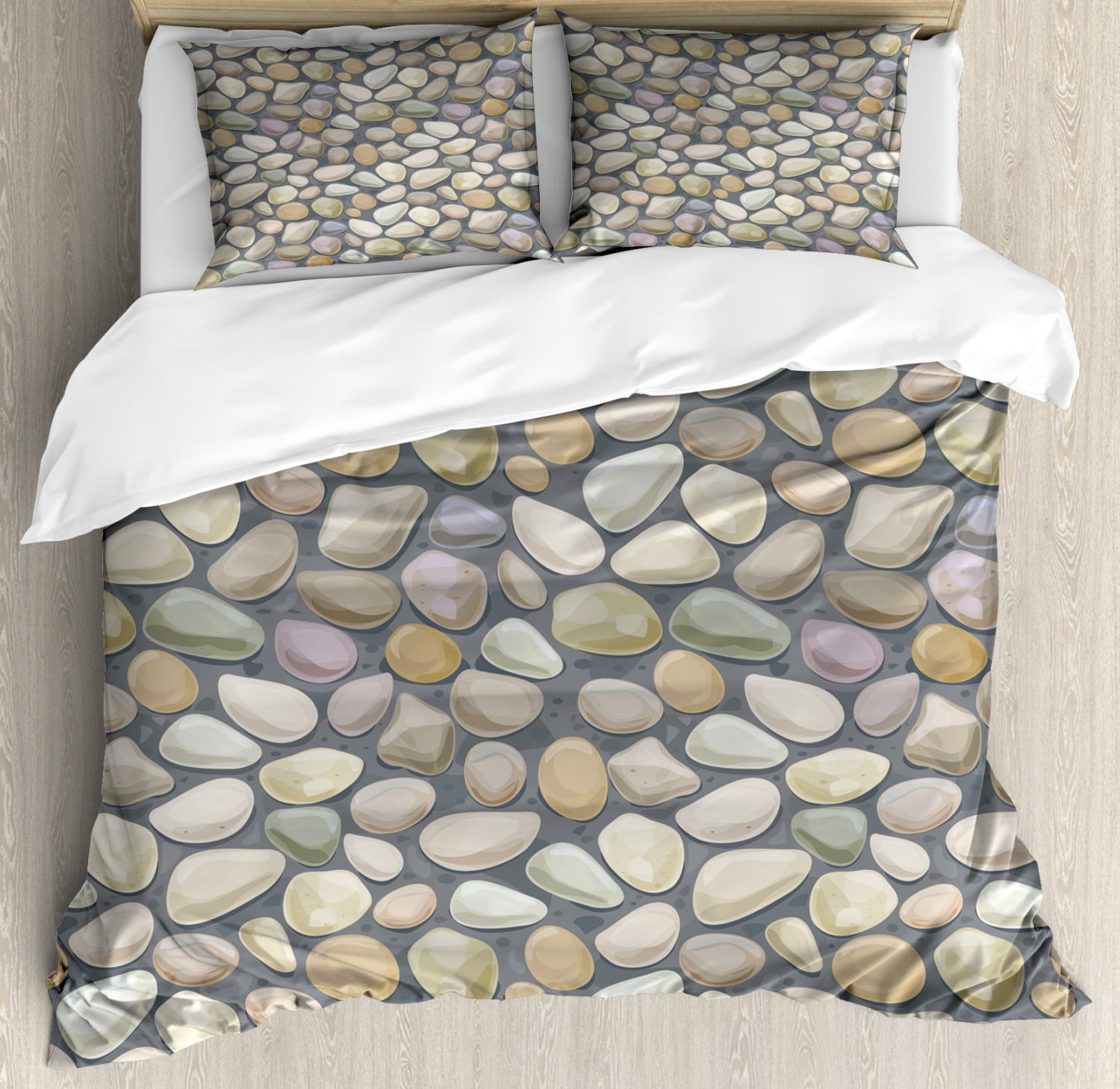Cobblestone Queen Size Duvet Cover Set, Pebble Stonewall Graphic ...