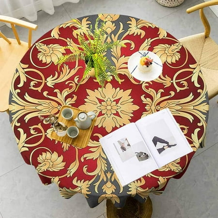 Wrinkle Free Round Tablecloths Turkish Pattern Ottoman Spiral Foliage ...