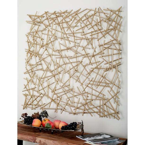 DecMode Contemporary Square Gold Metal Strip Pattern Wall Décor, 40"W x ...