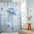 Blue Jellyfish Shower Curtain, Nautical Coastal Shell Bubble Wood ...