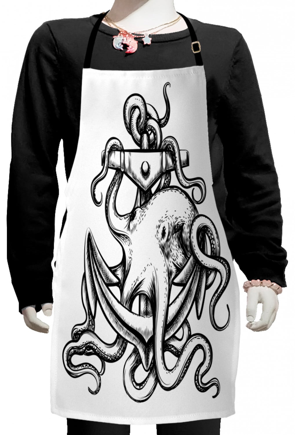 Octopus Kids Apron, Nautical Theme Anchor and Octopus with Long ...