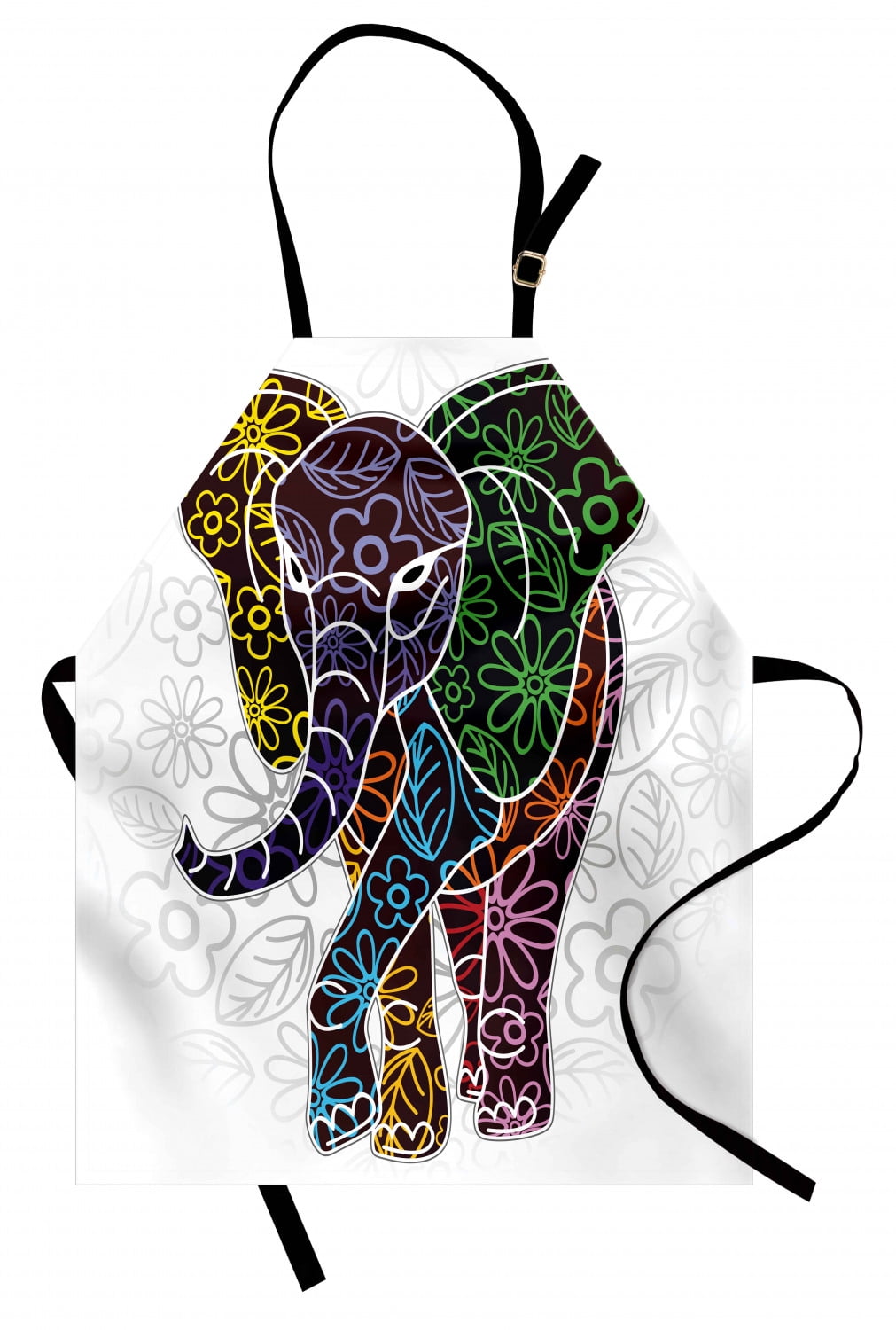 Batik Apron Digital Big Elephant Figure with Floral Lines and Tribal ...