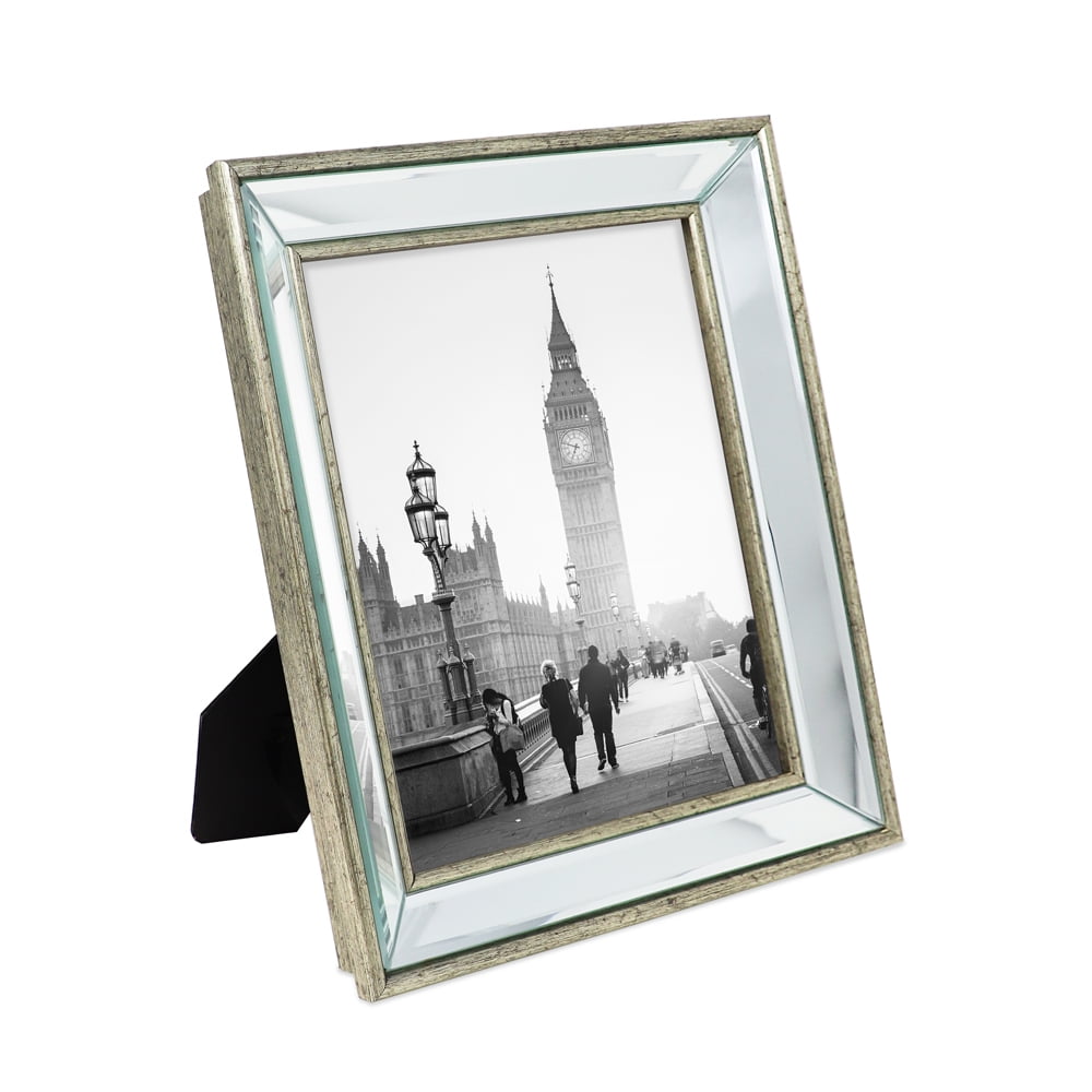 Isaac Jacobs 8x10 Silver Beveled Mirror Tabletop Picture Frame ...