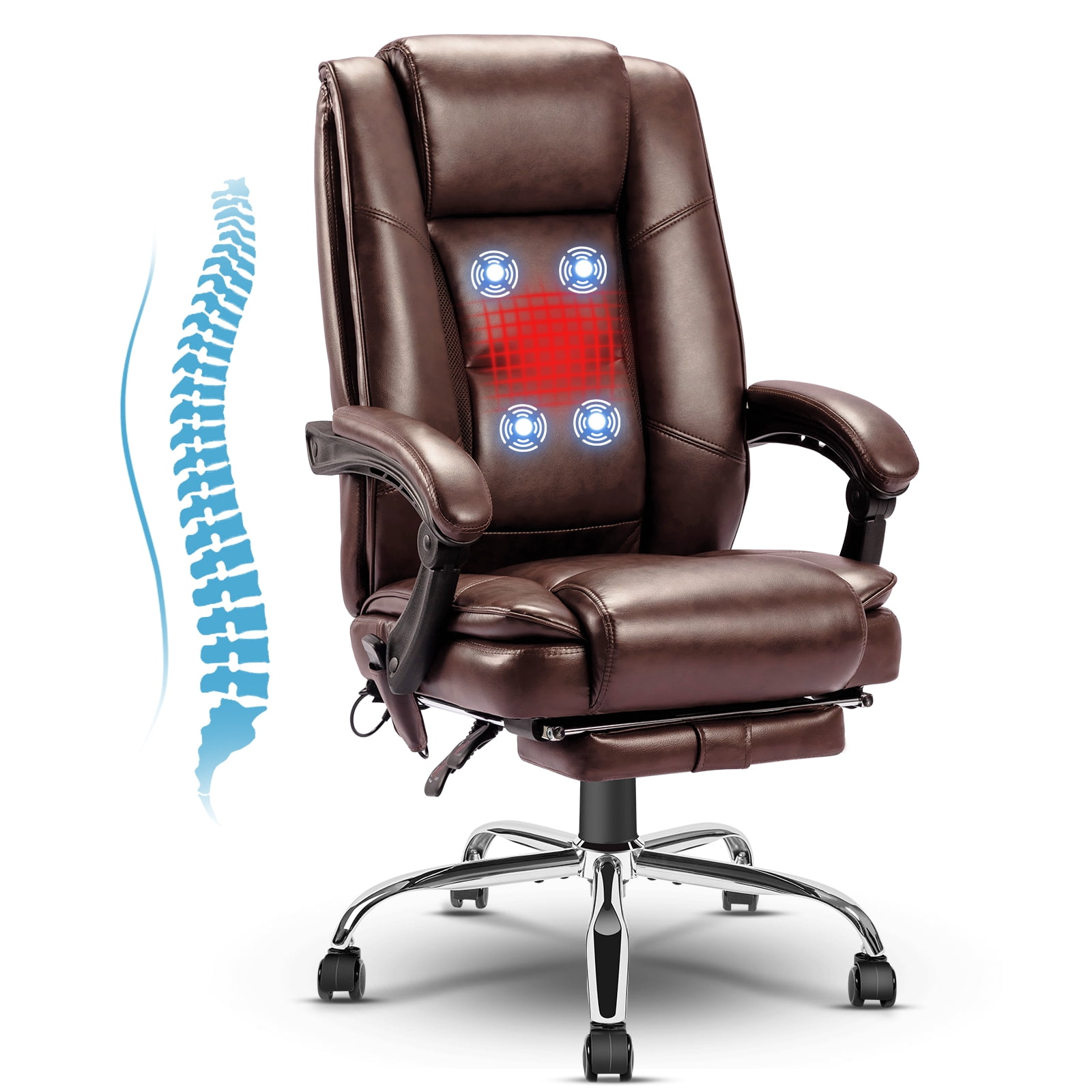 NOBLEMOOD Brown Office Chair, 4 Points Massage Heated Chair with Lumbar ...