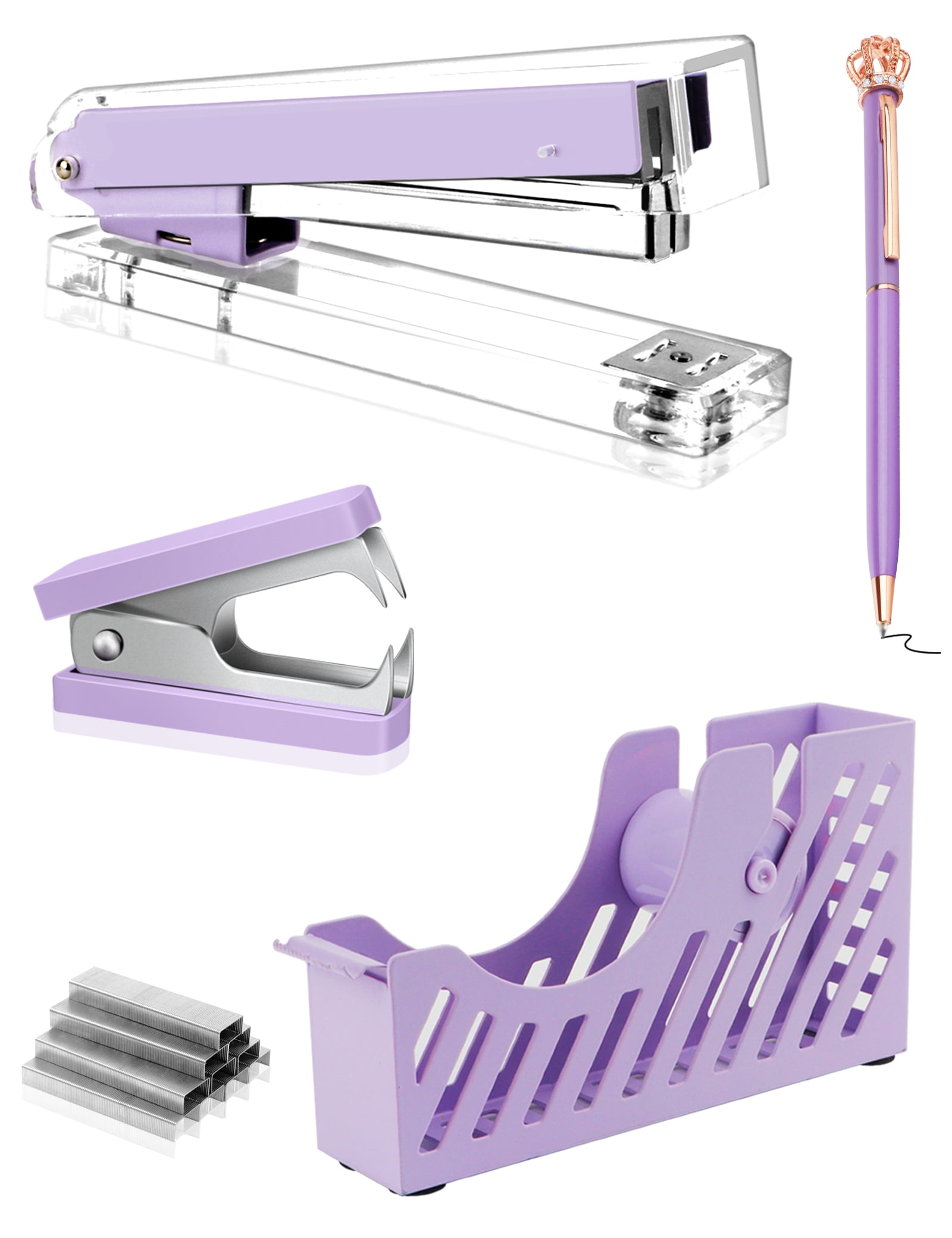 Creechwa Purple Desk Accessory Kit, Acrylic Stapler Set, Office ...