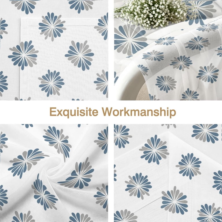 Geometric Flower and Daisy White Sheer Curtains, Rod Pocket Sheer ...