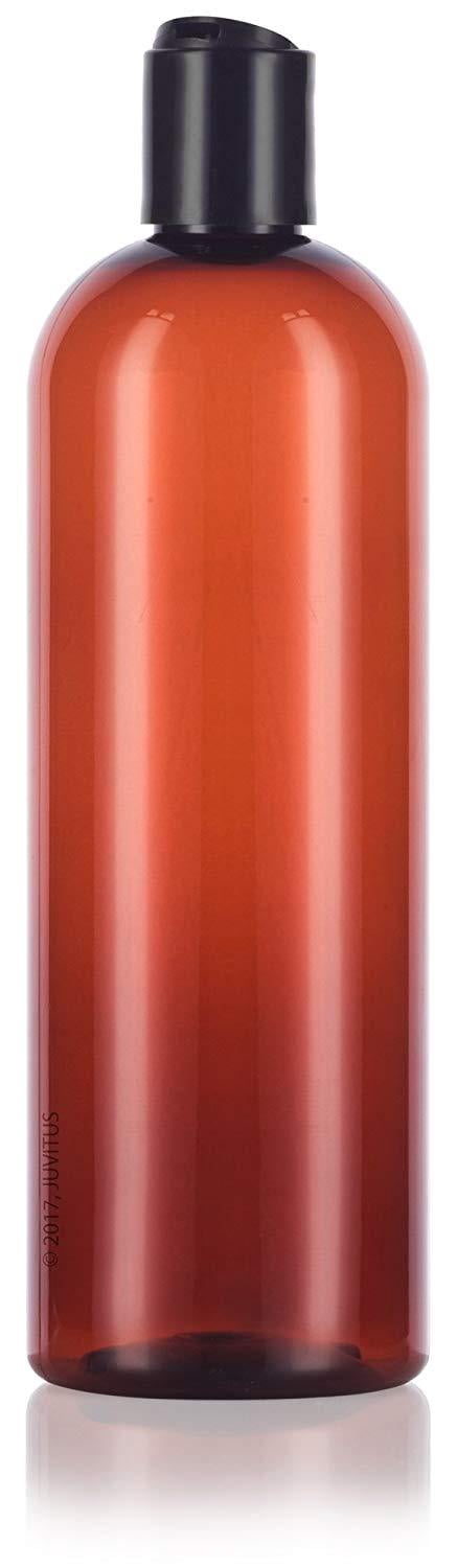 Amber Plastic Slim Cosmo Bottle with Black Disc Cap - 16 oz / 500 ml ...