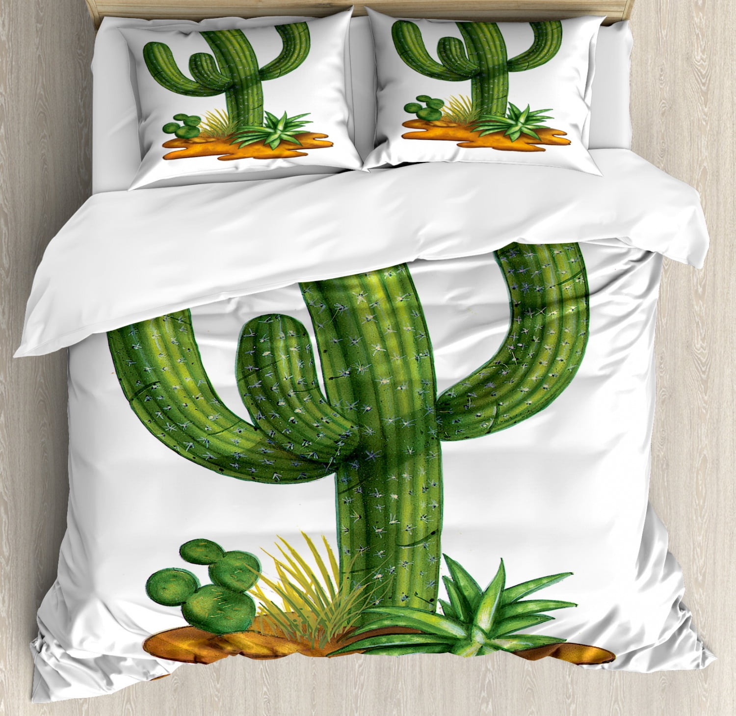 Cactus King Size Duvet Cover Set, Arid Climate Flora Saguaro Plant ...