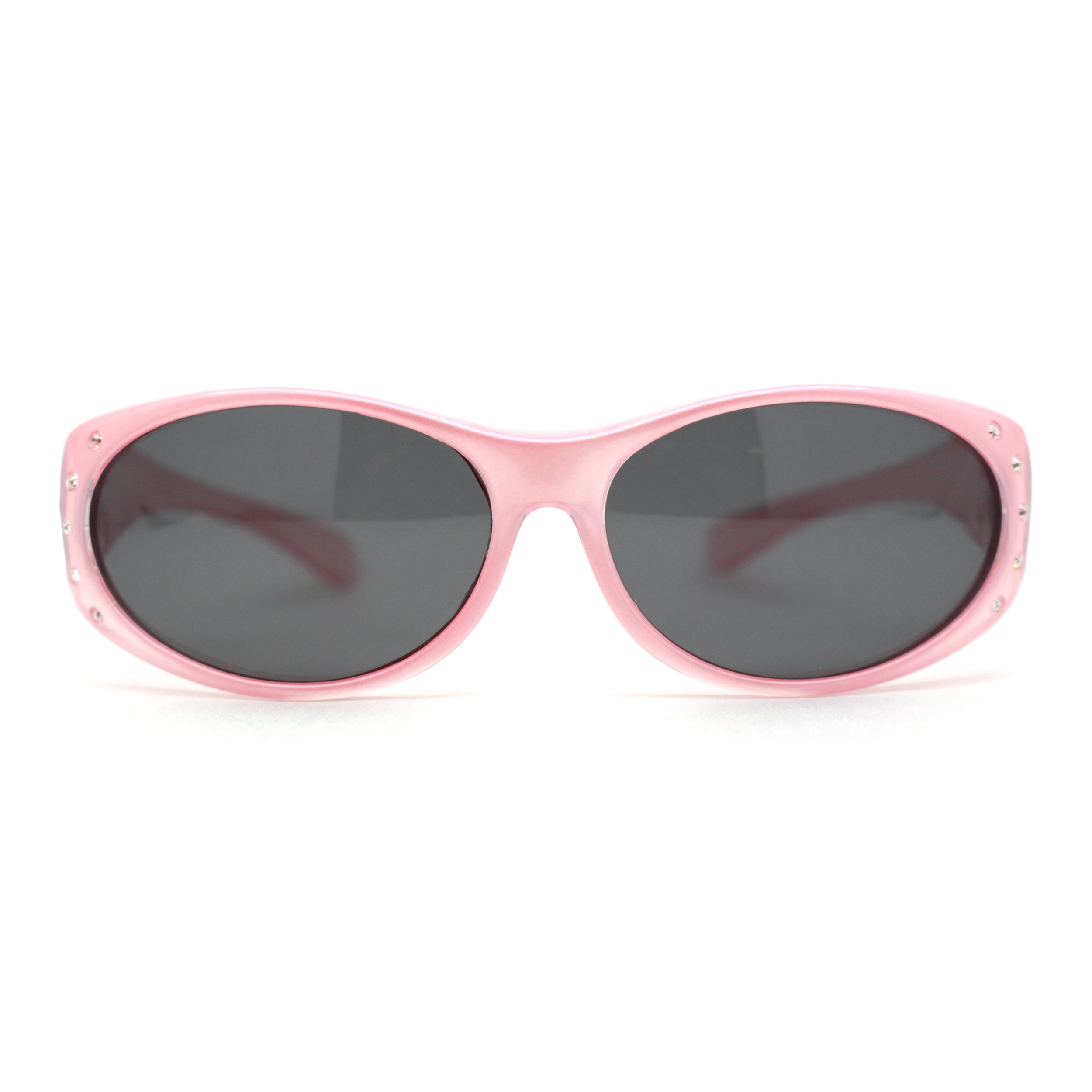 Polarized Womens 60mm Rhinestone Oval Fit Over Sunglasses Pink Black ...