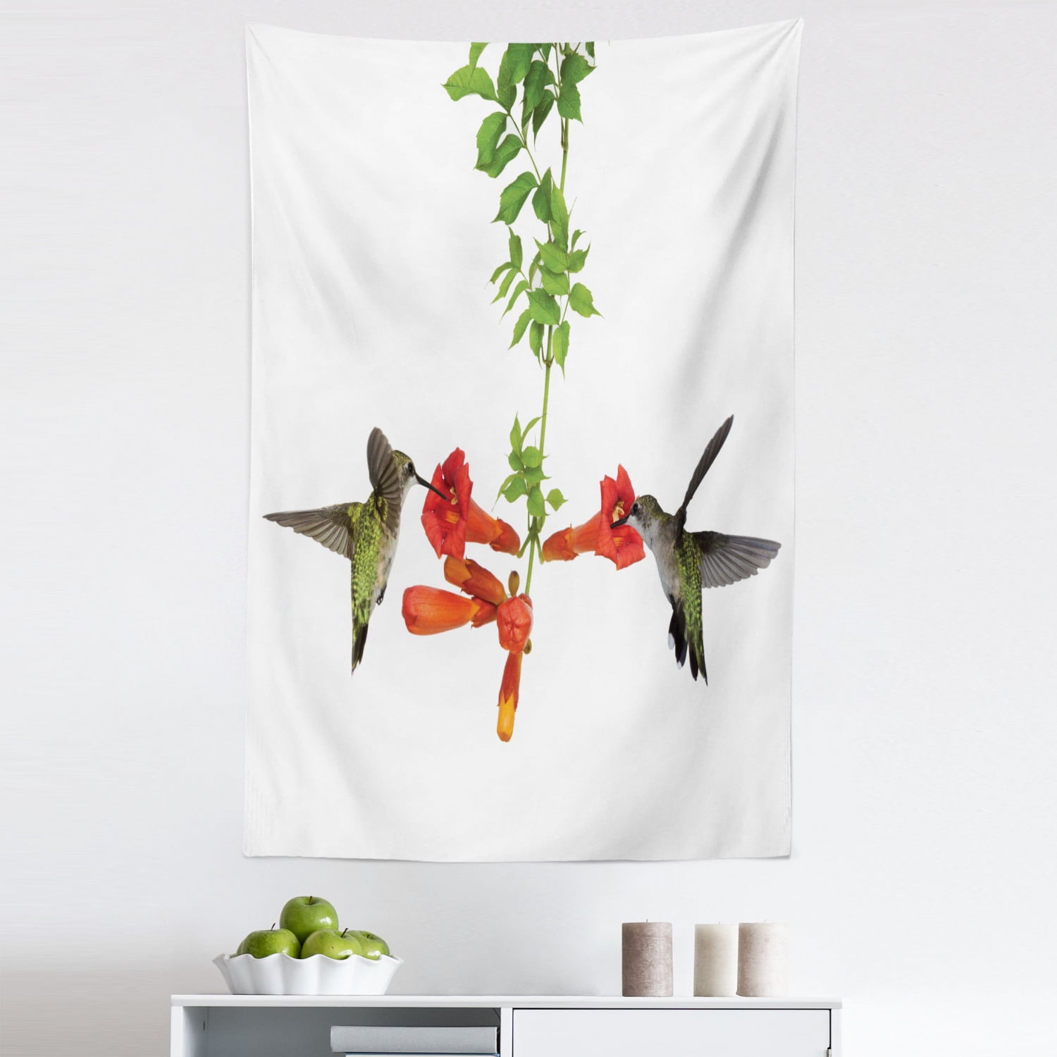 Hummingbirds Tapestry, 2 Hummingbirds Sipping Nectar from a Trumpet ...