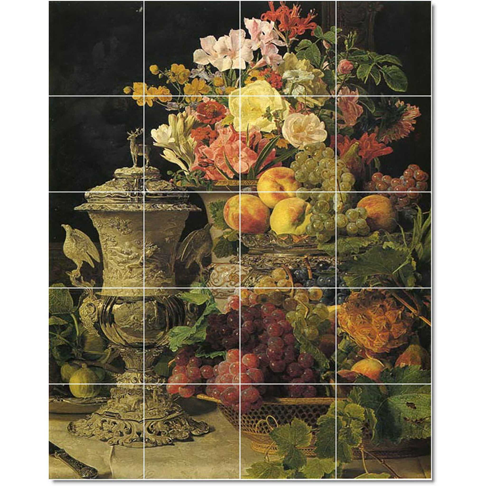 Ceramic Tile Mural-Georg Waldmuller Ferdinand Flowers Tile Mural Modern ...