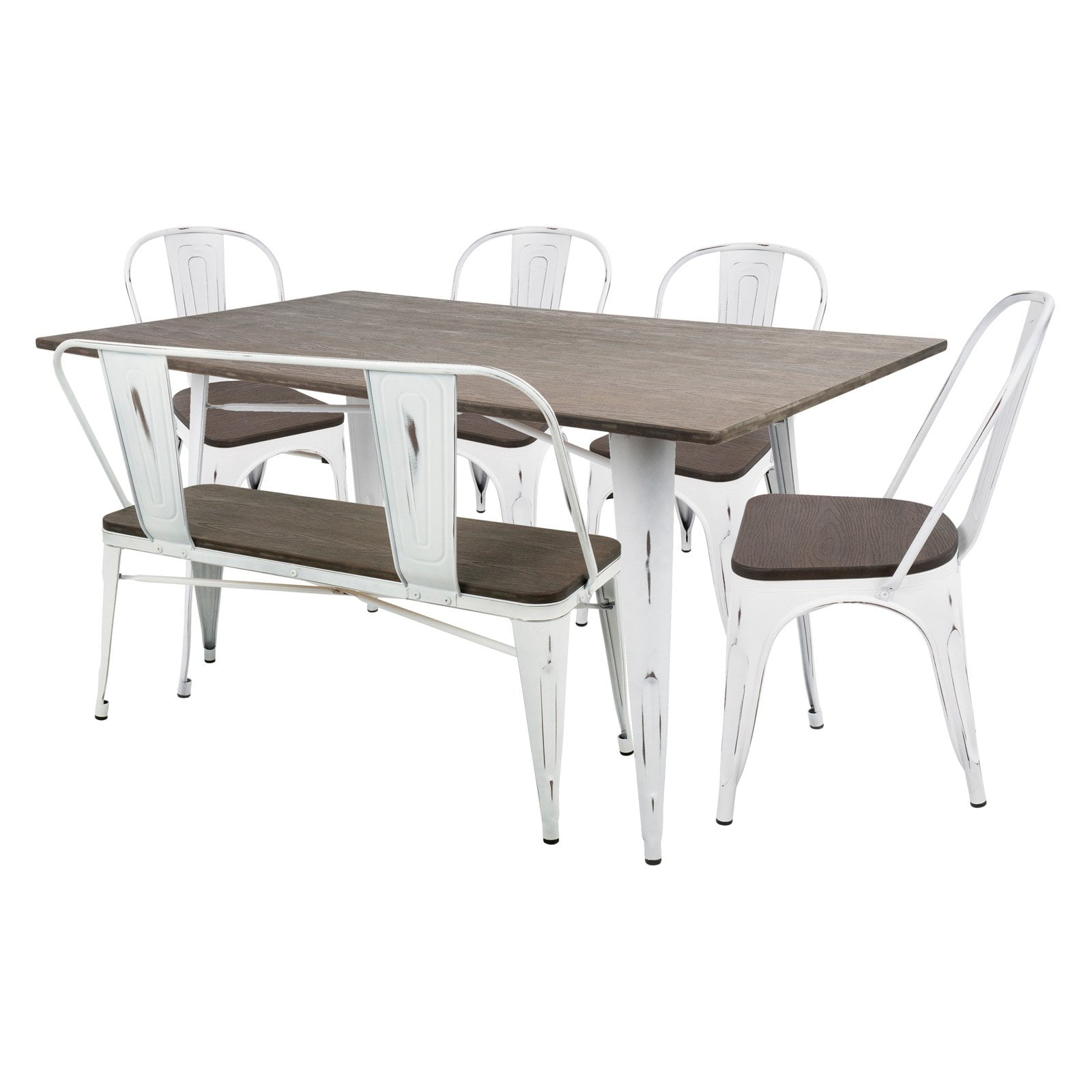 Oregon 6-Piece Industrial-Farmhouse Dining Set in Vintage White and ...
