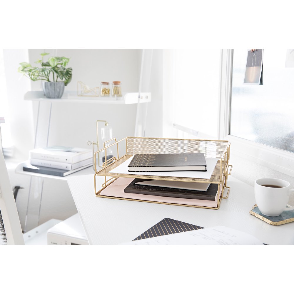 Blu Monaco Gold Mesh Paper Tray - Set of 2 - Walmart.com - Walmart.com