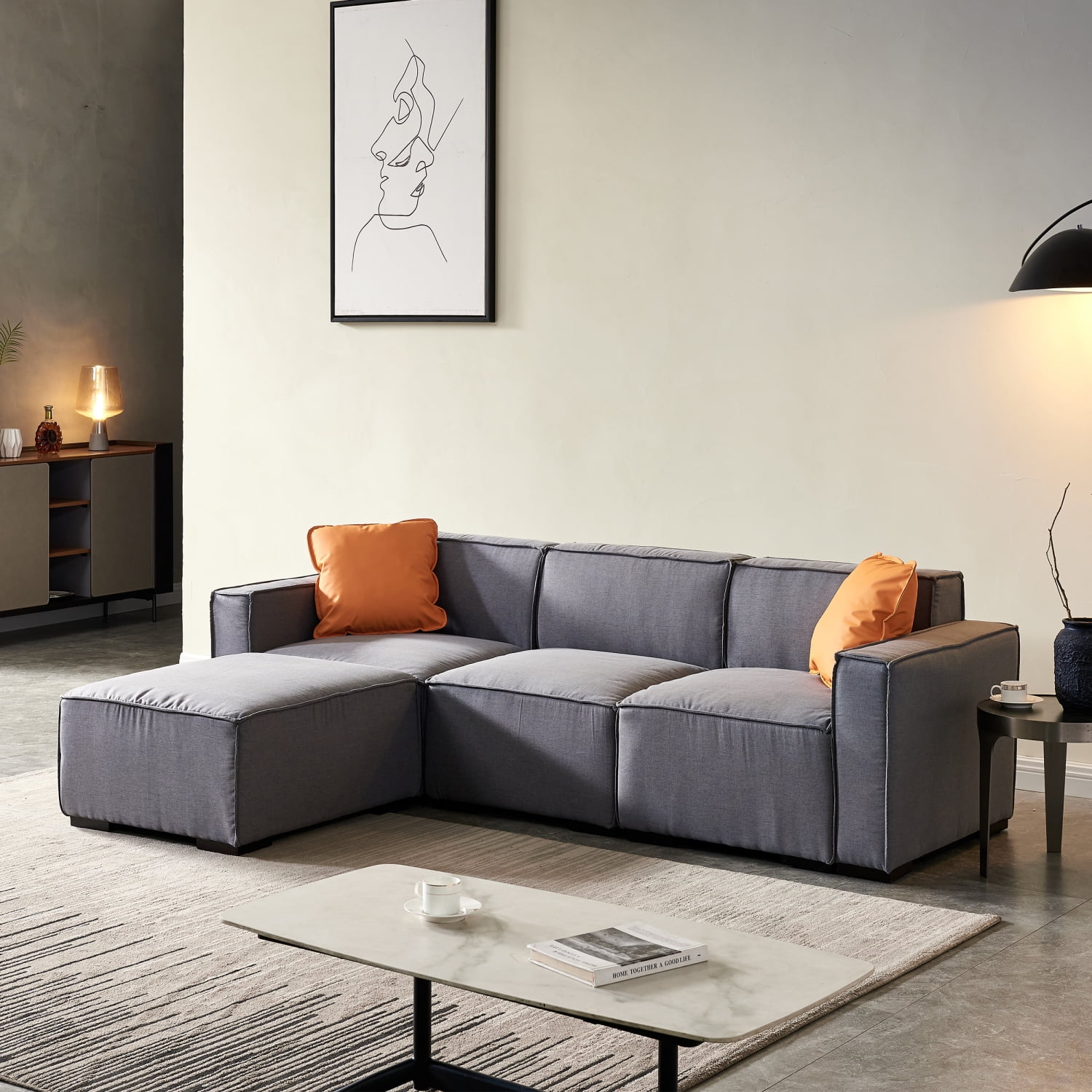 Holaki 4 Seat Modular L-Shape Sectional Fabric Sofa with Convertible ...