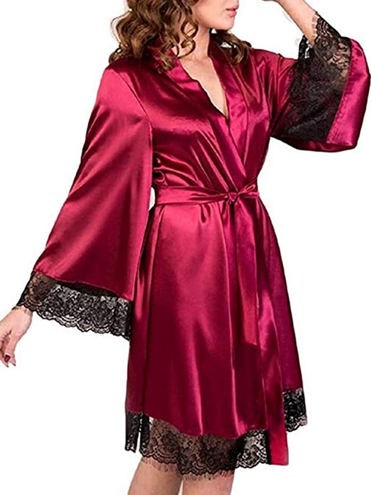 Karuedoo Women Bathrobe Satin Lady Nightgown Silk Soft Long Lingerie