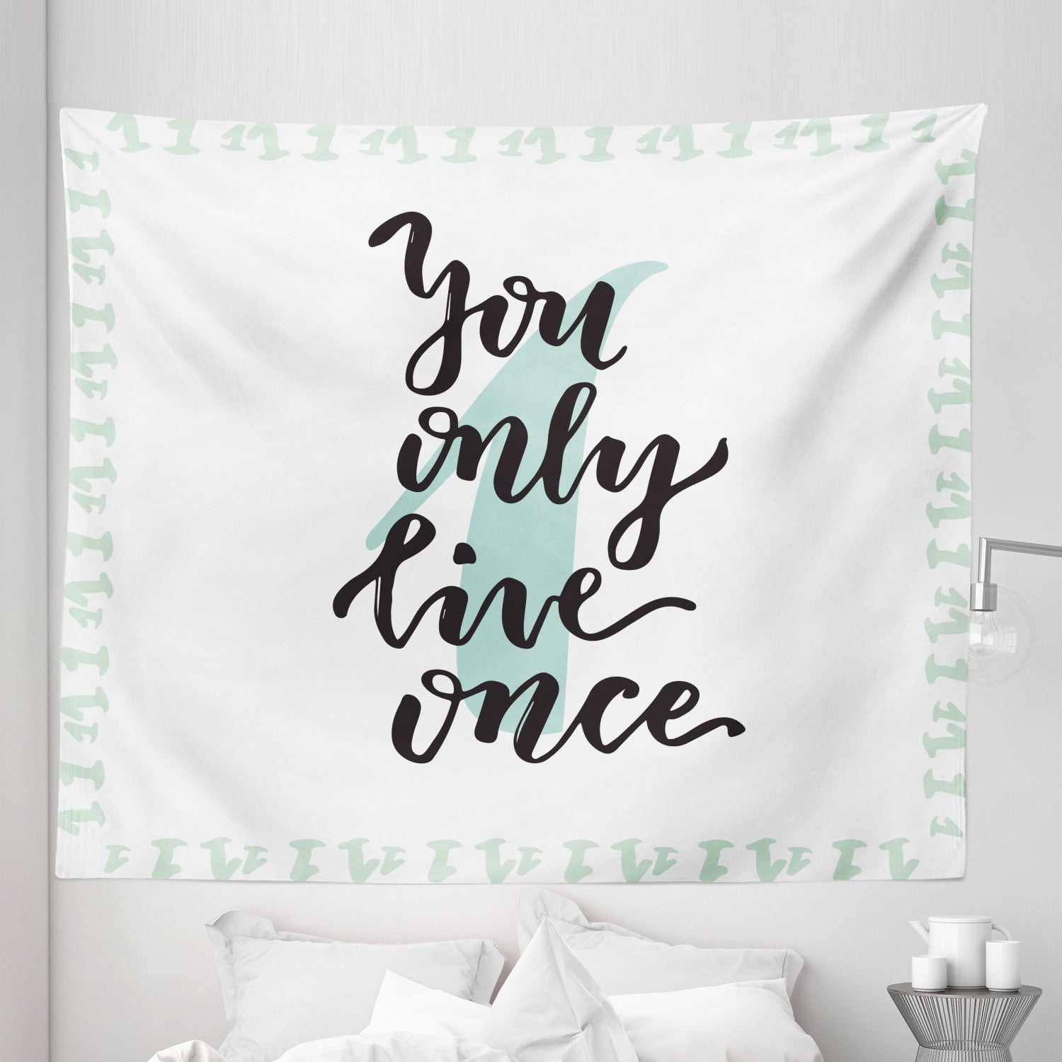 YOLO Tapestry, Hand Lettering Calligraphy with Popular Saying in ...