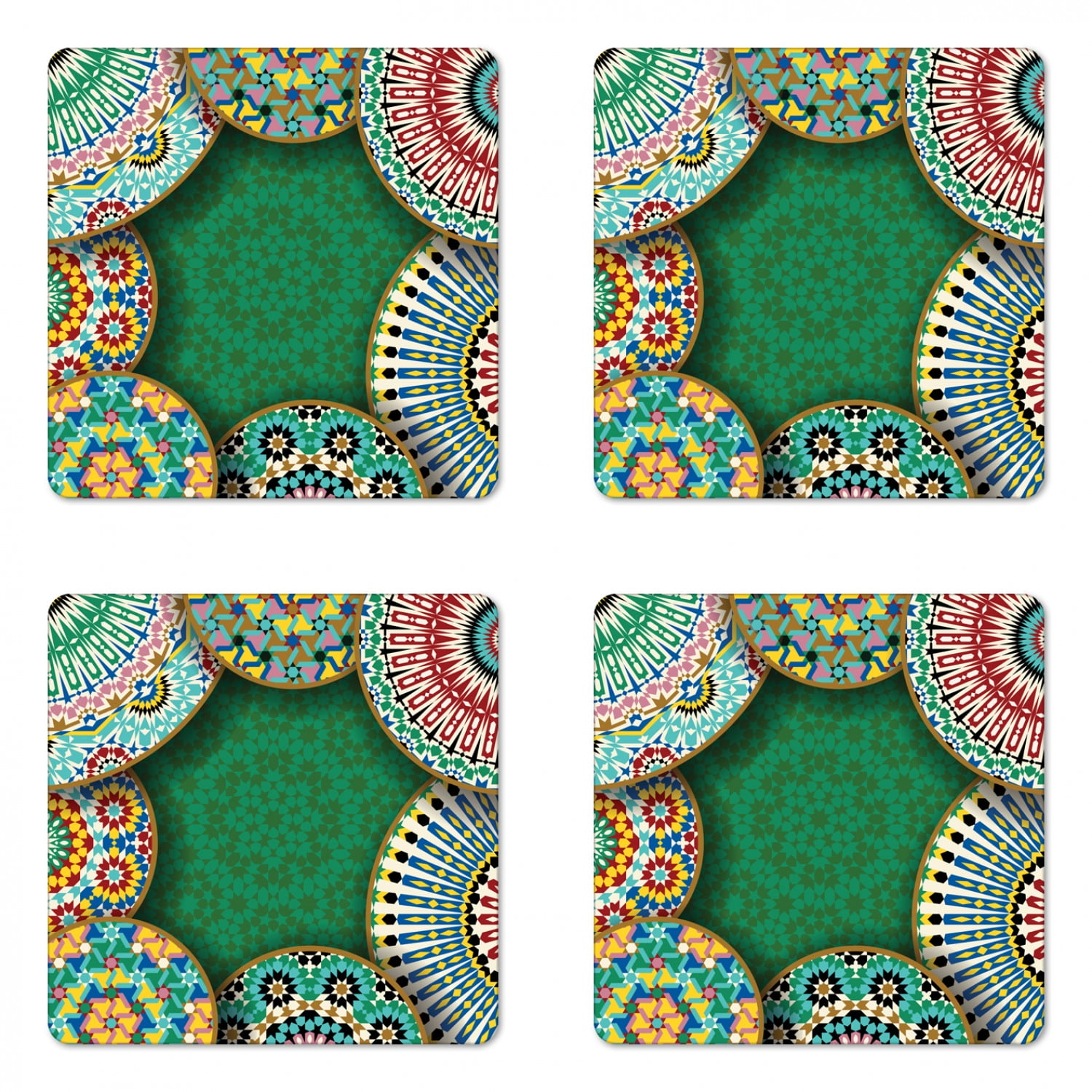 Moroccan Coaster Set of 4, Oriental Motif with Mix of Hippie Retro ...