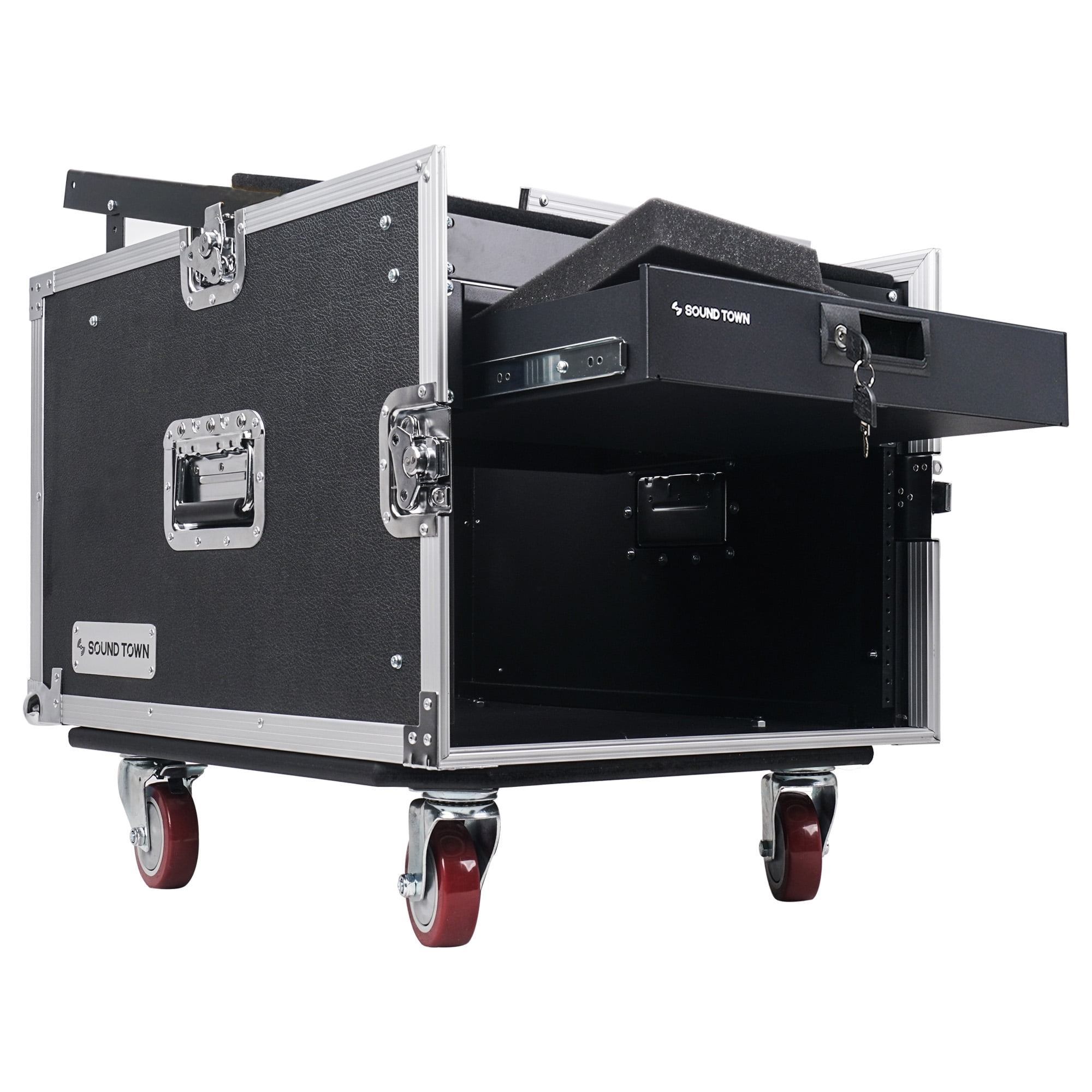 Sound Town 8U PA DJ Pro Audio Rack/Road ATA Case with 13U Slant Mixer ...