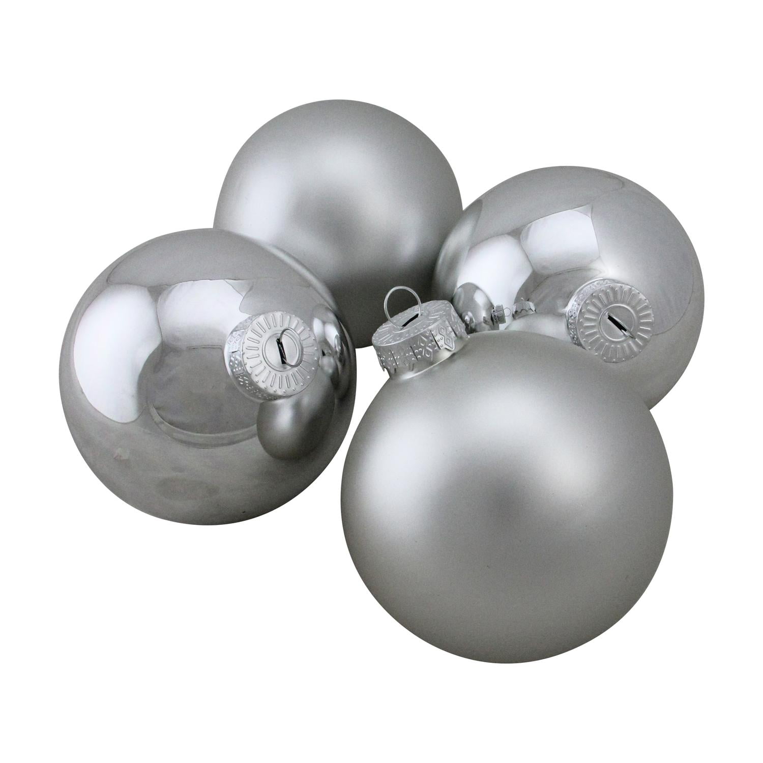 4-Piece Shiny and Matte Silver Glass Ball Christmas Ornament Set 4 ...