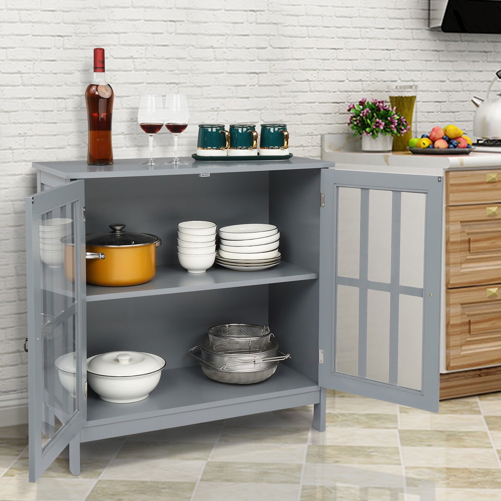 Gray Buffet Cabinet, SESSLIFE Wood Buffet Sideboards with Double Door ...
