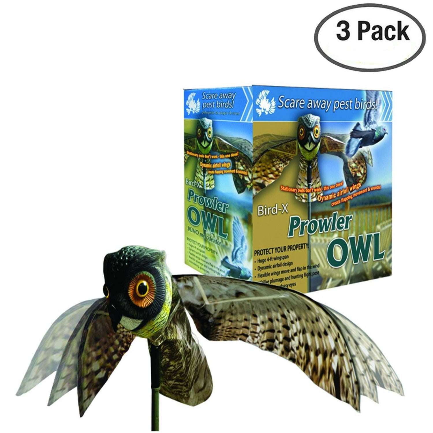 Bird-X OWL Original Prowler Owl with Moving Wings Realistic Predator ...