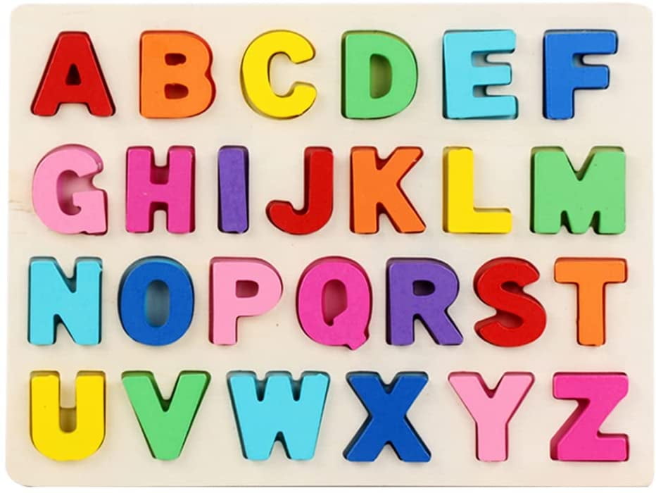 Wooden Alphabet Puzzle ABC Jigsaws Chunky Letters Early Learning Toys ...