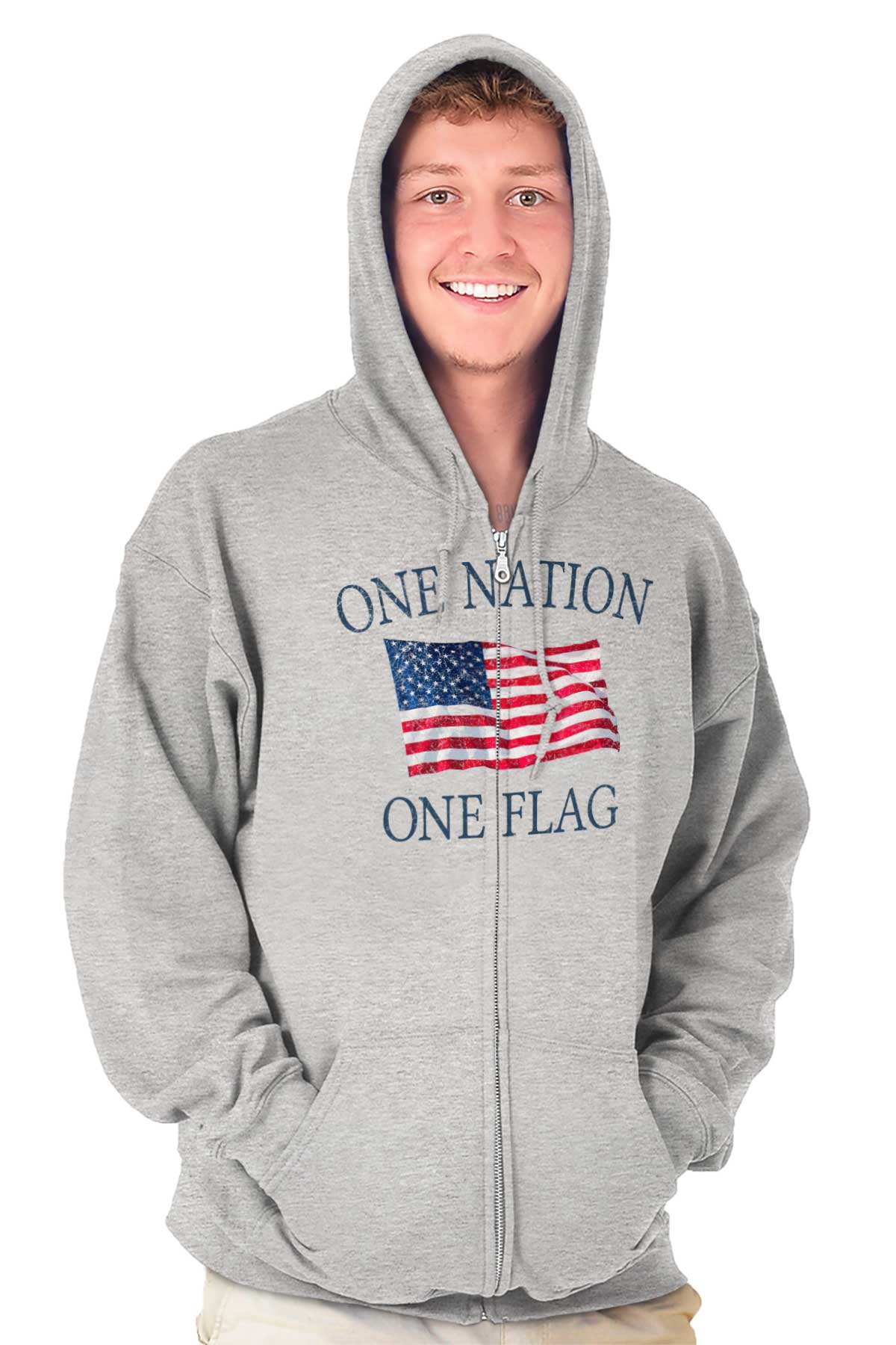 One Nation Distressed Flag USA Pride Zip Up Hoodie Mens Womens Brisco ...