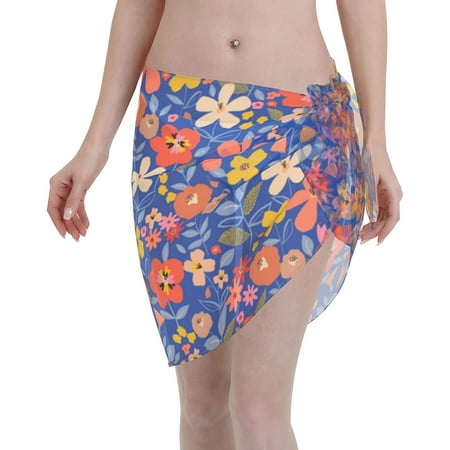 Midnight Tropical Garden Women Short Sarongs Beach Wrap Sheer Bikini Wraps Chiffon s for ...