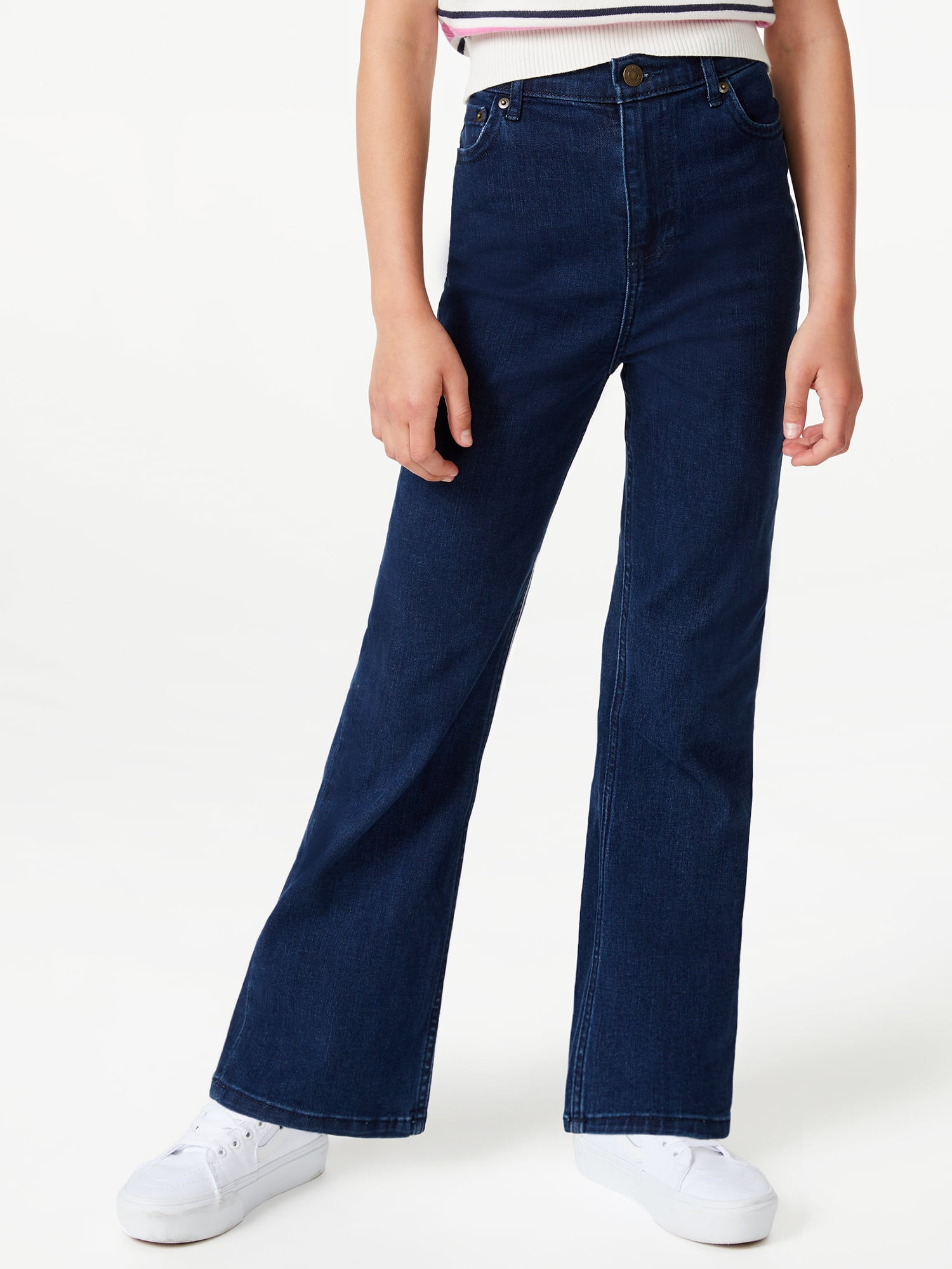 Free Assembly Girls High Rise Relaxed Flare Jeans, Sizes 4-18 - Walmart.com