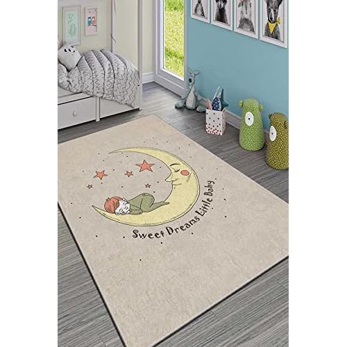 LaModaHome Area Rug Non-Slip - Grey Moon and sleeping child Soft ...