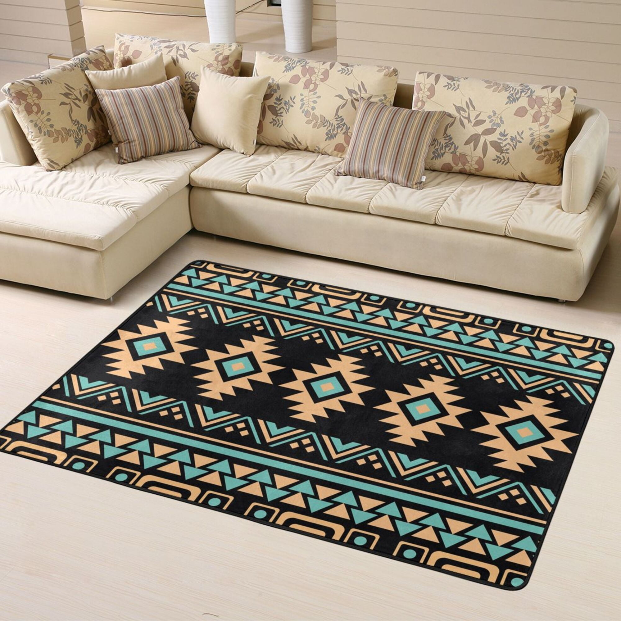 DouZhe Vintage Aztec Tribal Style Pattern Area Rugs Non-Slip Machine ...
