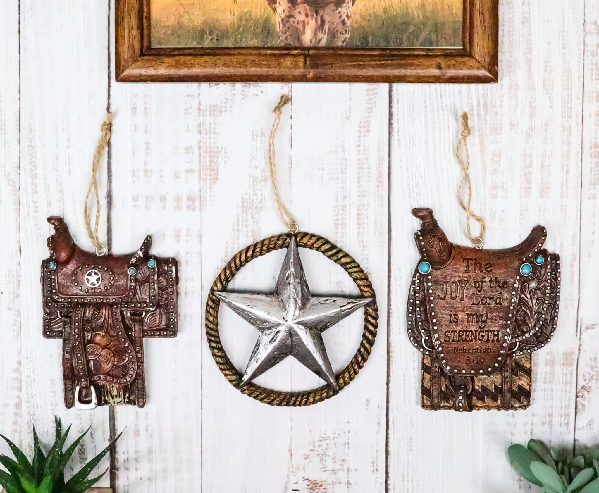 Set of 3 Rustic Western Star Ropes Circle Tooled Leather Horse Saddles ...