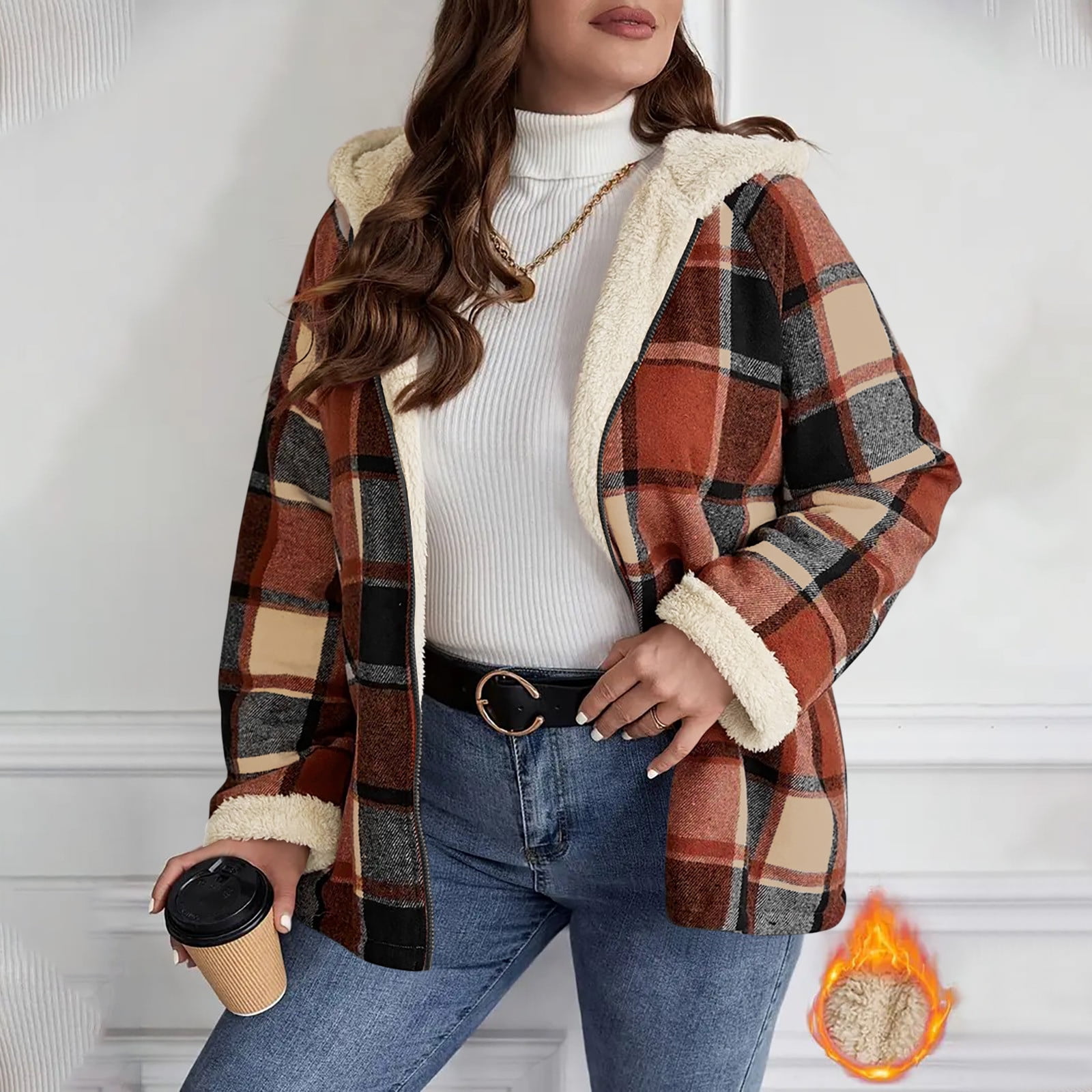 Click here for Nsxcdh Women Oversized Zip Plaid Hooded Coat Quilt... prices