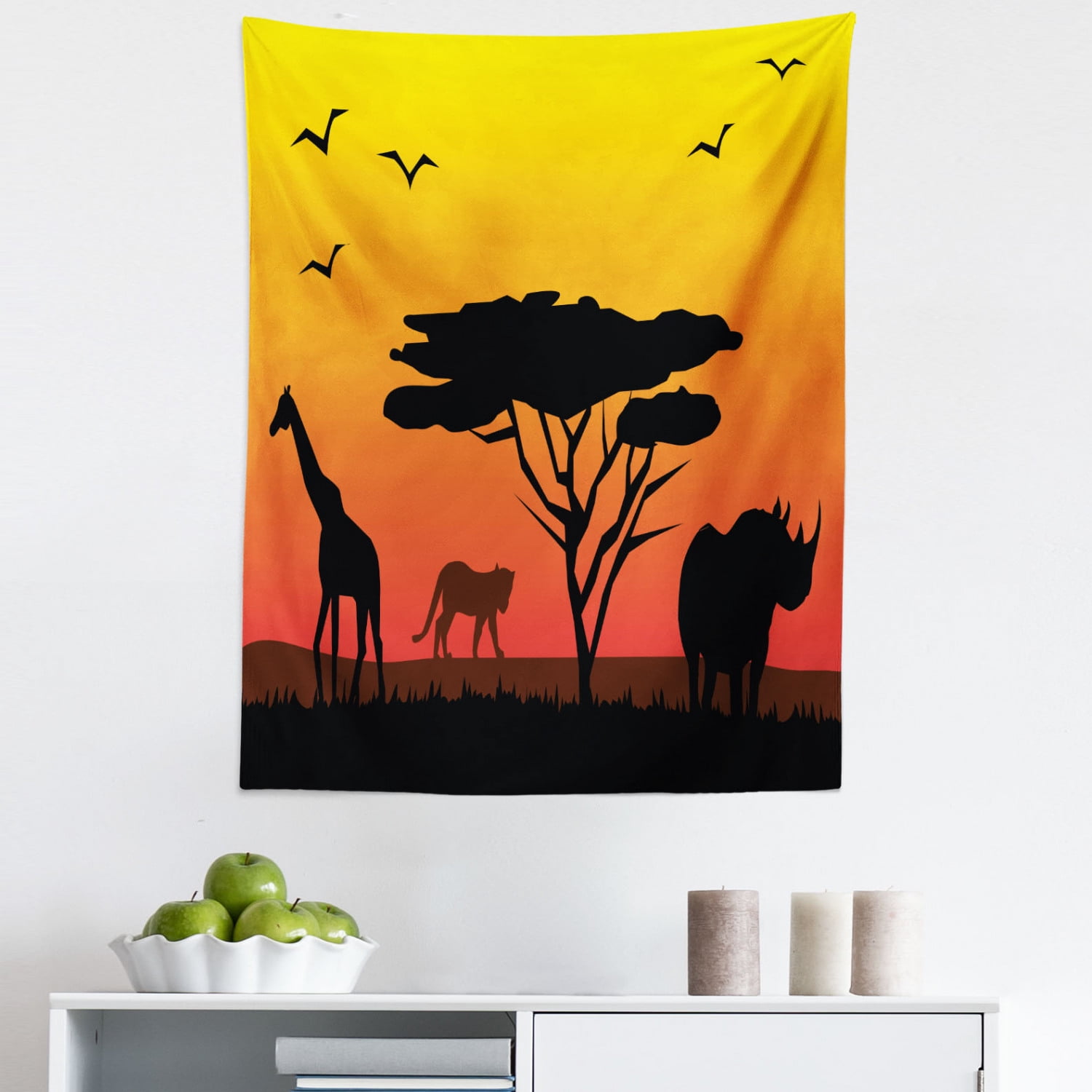 Wildlife Tapestry, Graphic Silhouette of Animals in Kenya Africa ...