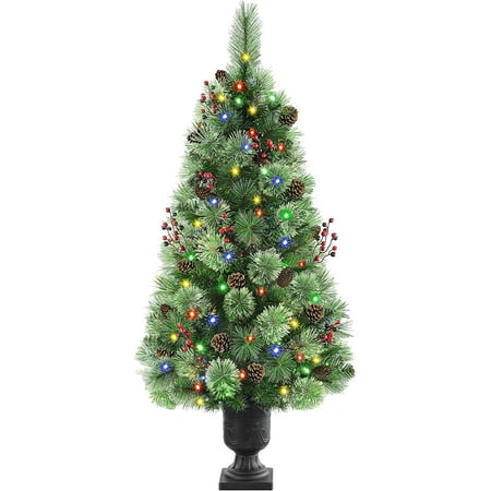 4ft Prelit Artificial Porch Christmas Tree Mini Entrances Potted Tree ...