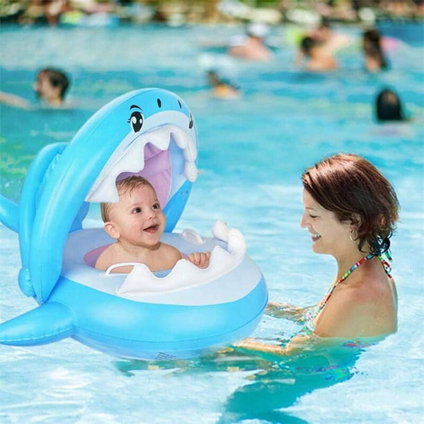 Swim Toy Inflatable Shark Swimming Ring Seat with Awning Sunshade ...