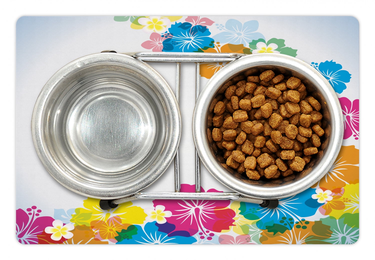 Luau Pet Mat for Food and Water, Vibrant Colorful Border Design with ...