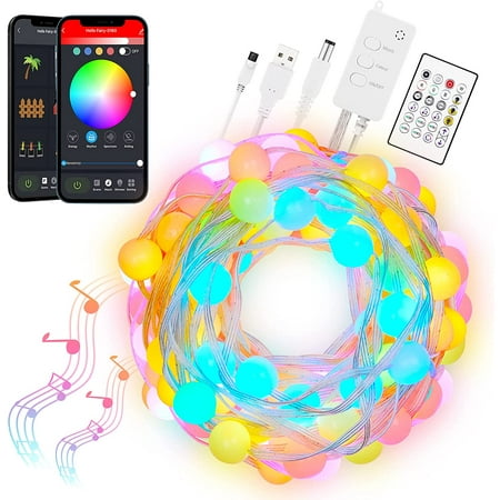 33ft Bluetooth Color Changing Globe String Lights, 66 LED USB Smart ...