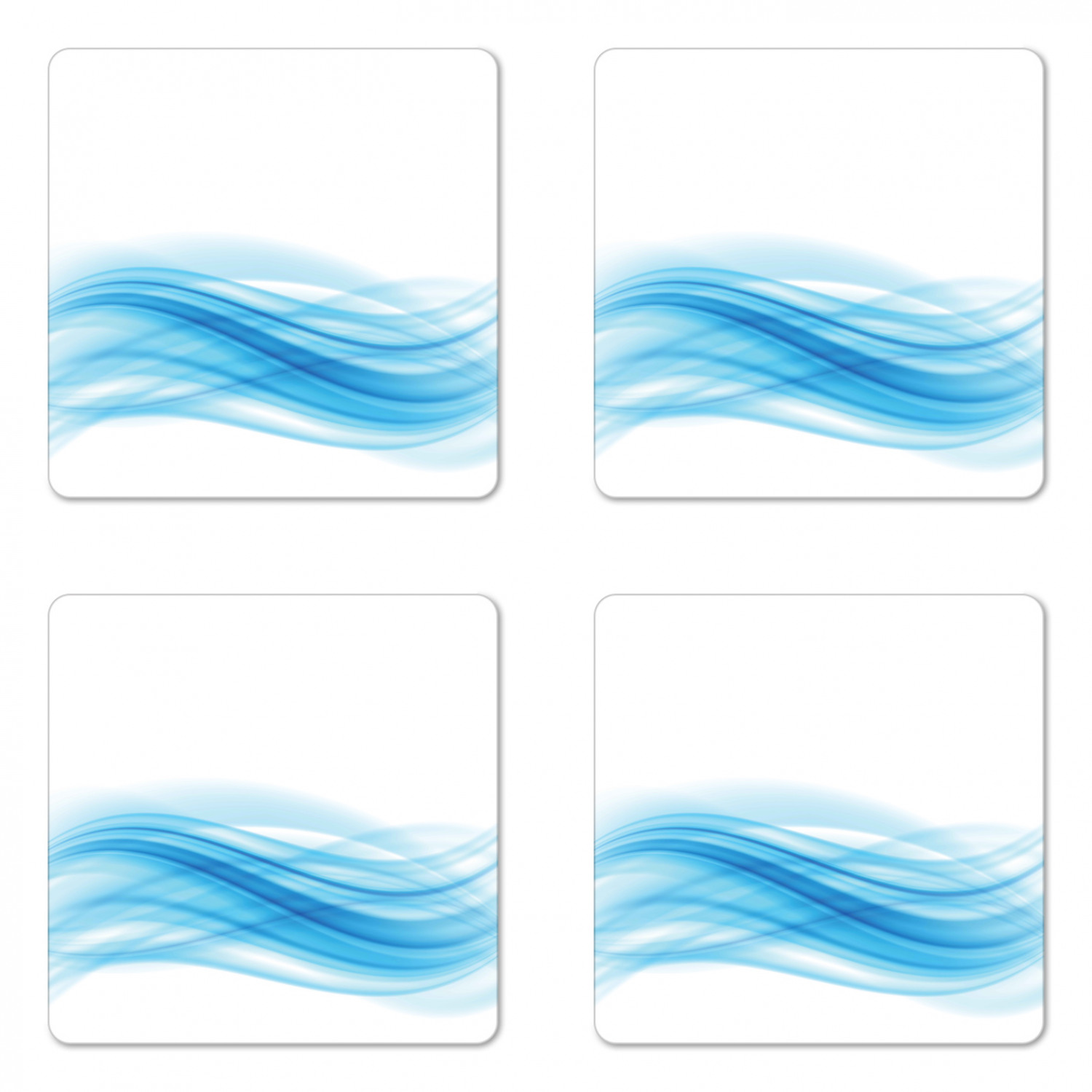 Blue Coaster Set of 4, Smooth Wavy Lines Stream Flow Abstract Bend ...