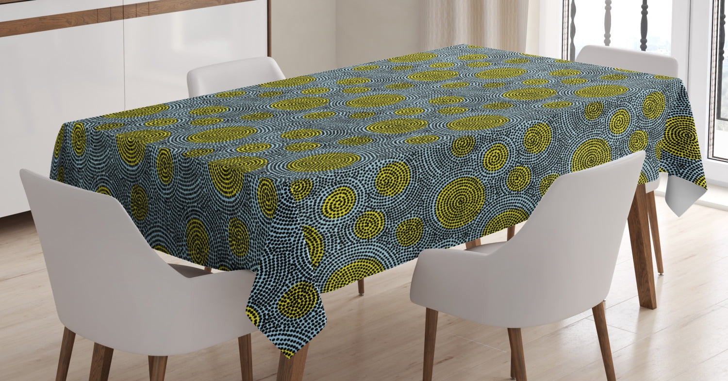 Geometric Tablecloth, Repeating Dots in Circular Movement on Yellow ...