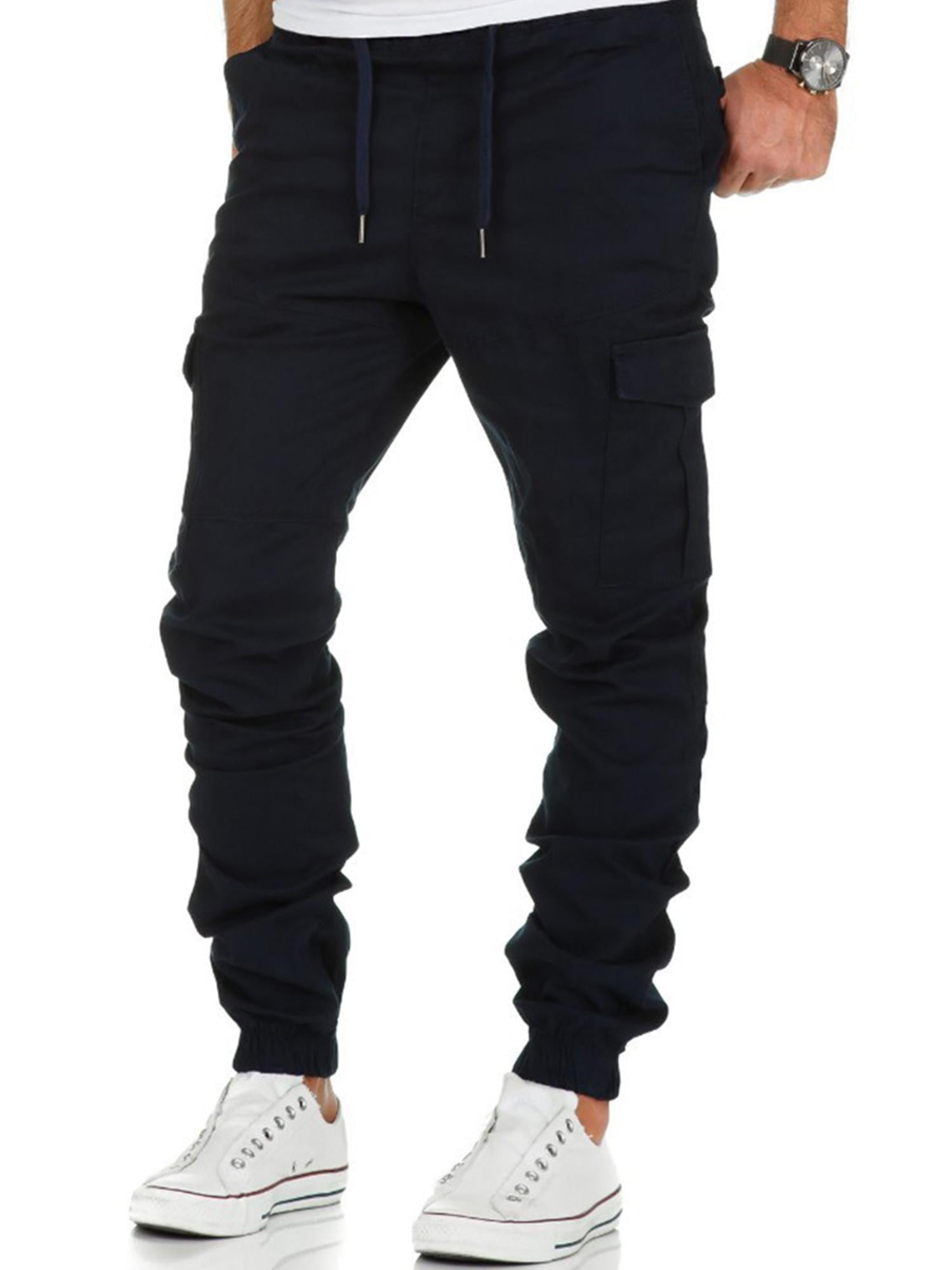 DYMADE Men's Slim Fit Casual Drawstring Solid Cargo Pants with Pocket ...
