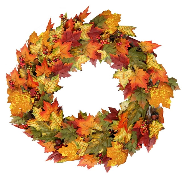 24" Autumn Blessings Maple Leaf, Berry and Acorn Artificial ...
