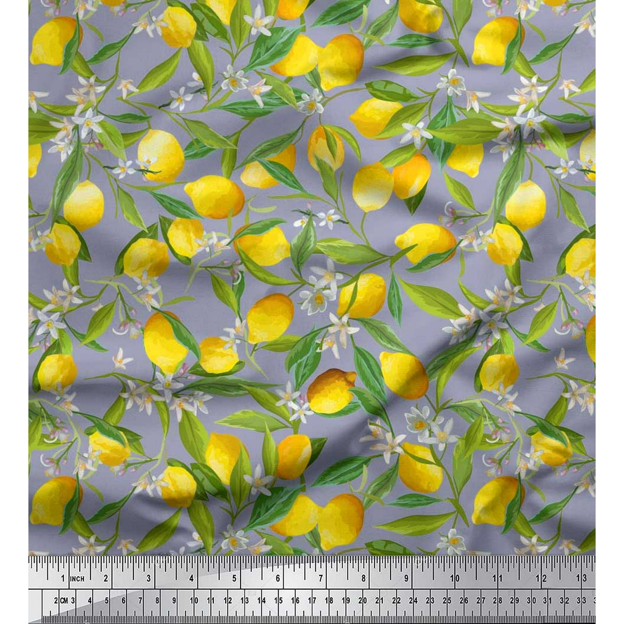 Click here for Soimoi Cotton Cambric Fabric Leaves floral & Lemon... prices