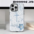 Blue Floral Cross Tough Phone Case for Apple iPhone, Dual-Layer ...